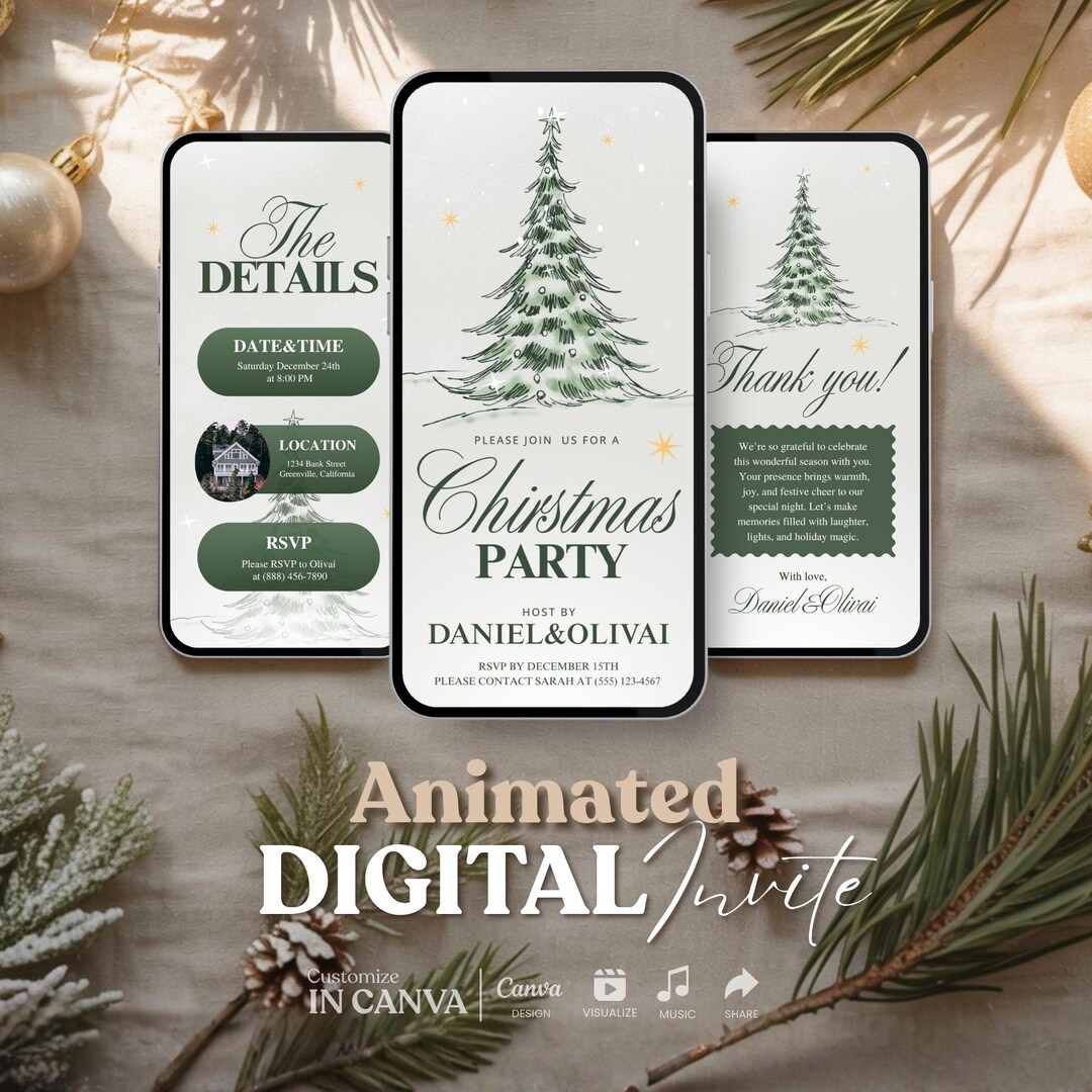 Animated Christmas Party Invitation, Elegant Holiday Party Evite ...