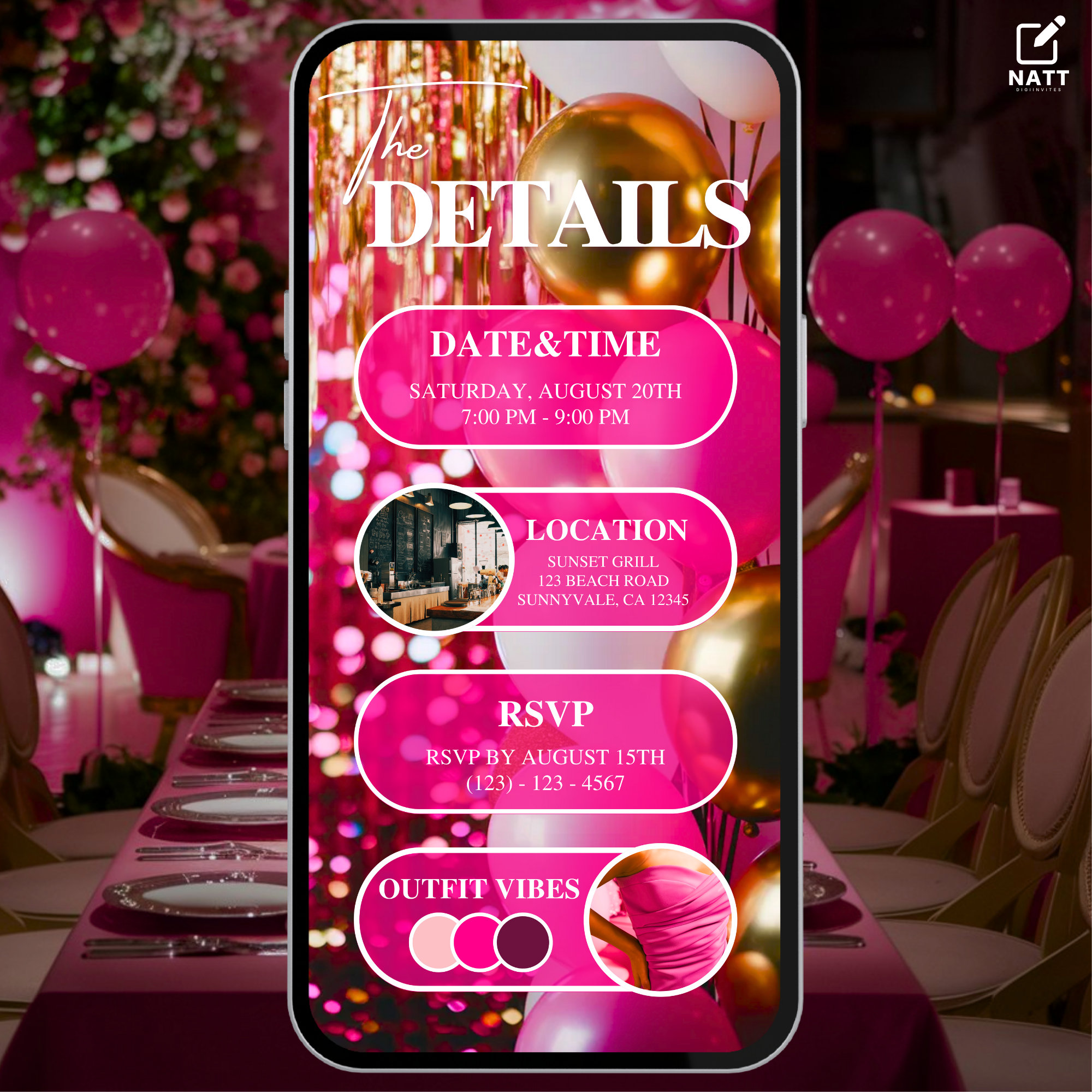 Digital Hot Pink Birthday Party Invitation Animated Canva Template