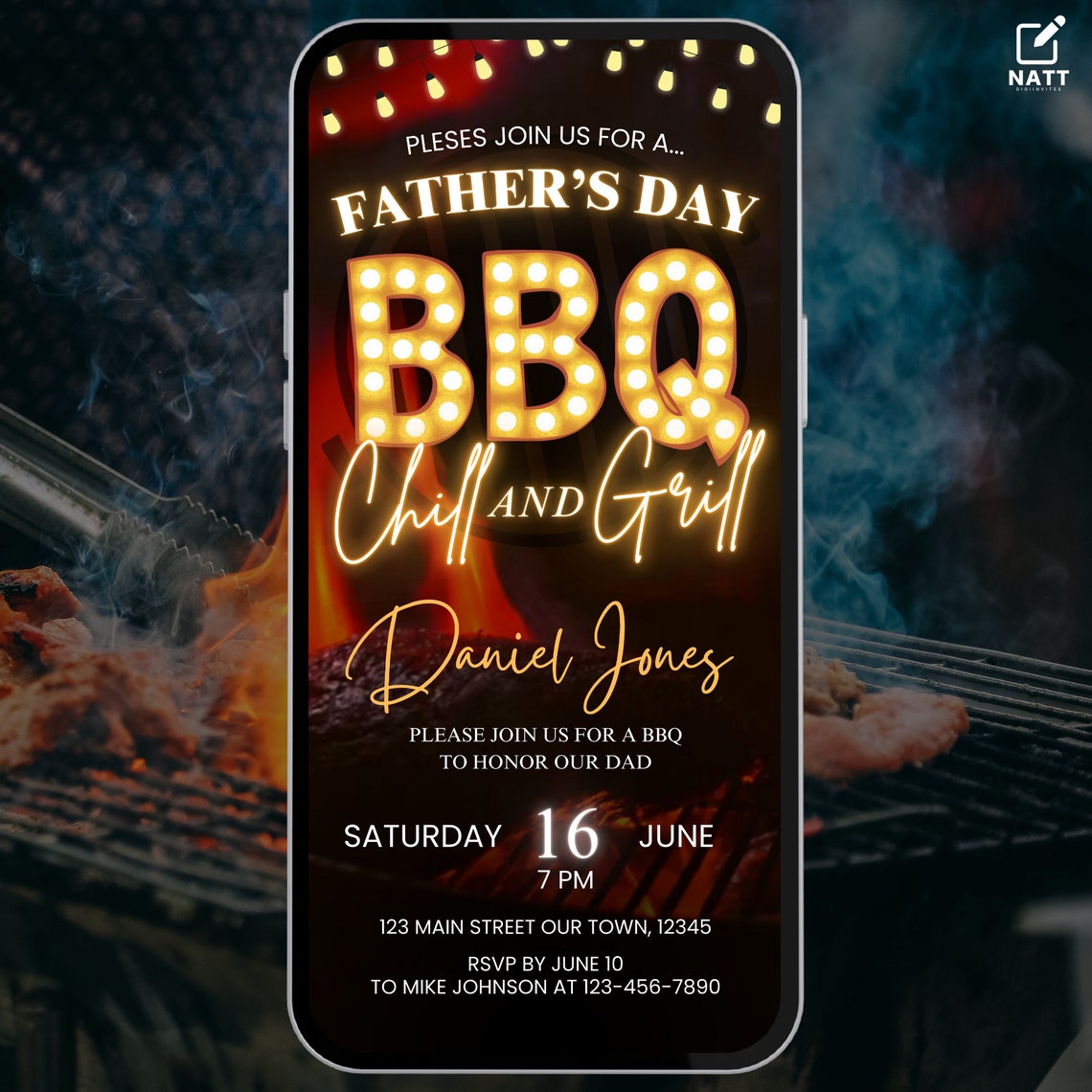 BBQ Father’s Day Invitation, Animated Canva Template, Digital Barbeque ...