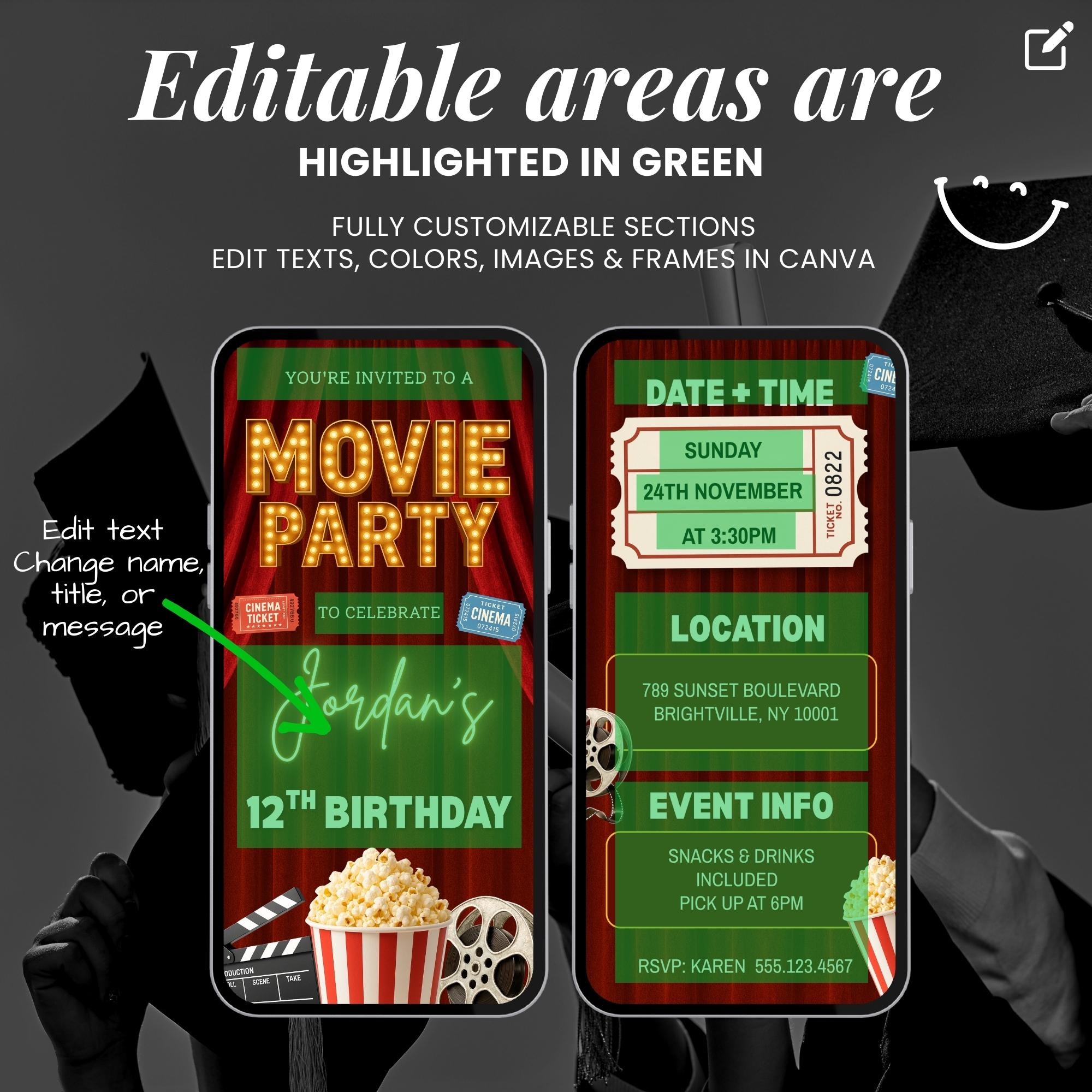 Digital Movie Birthday Invitation for Kids | Animated Cinema Party ...
