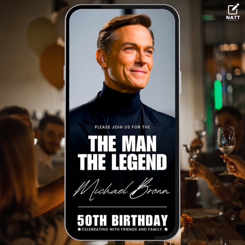 Men's Birthday Invitation Digital, Editable Animated Template, Guy ...