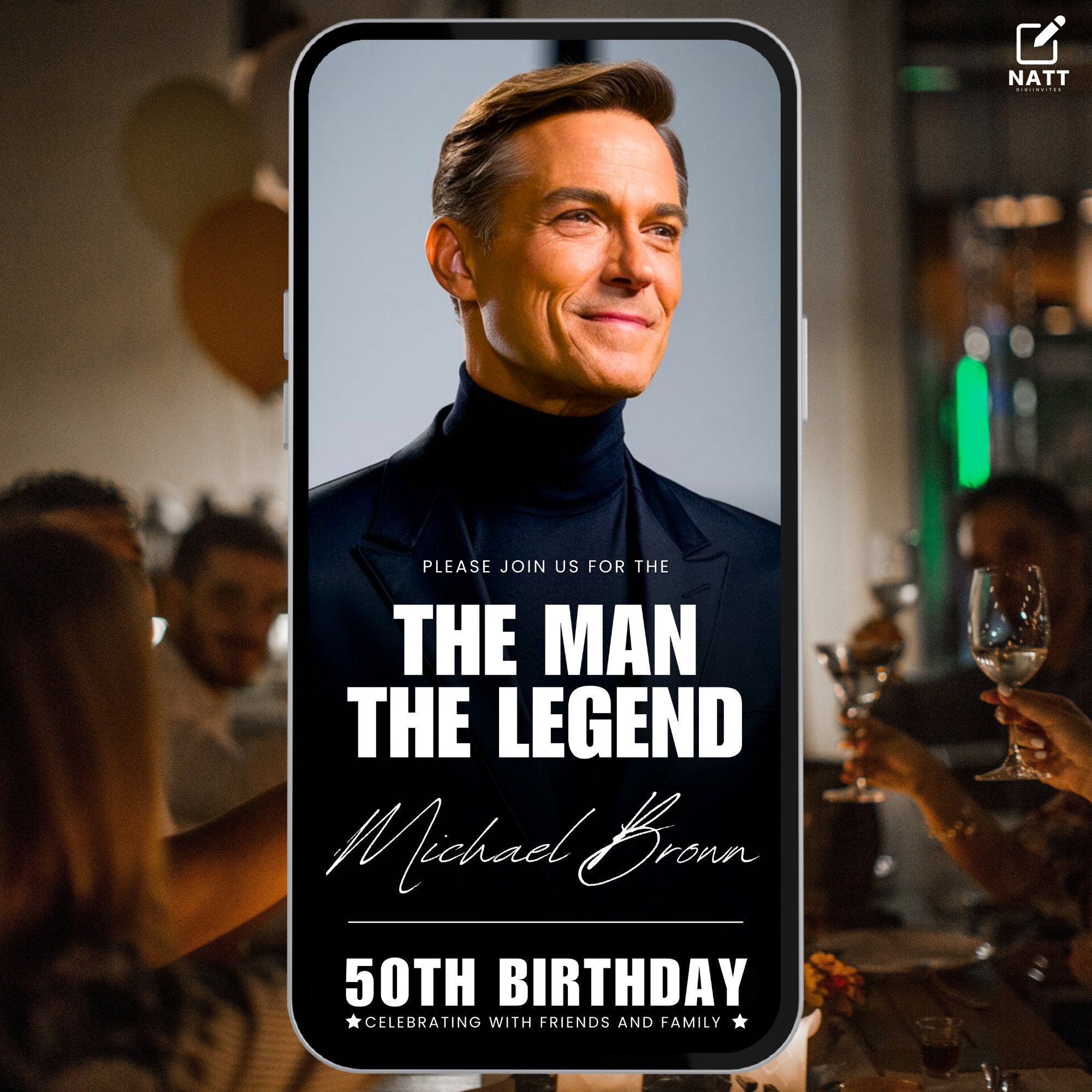 Men's Animated Birthday Invitation, Classy Digital Evite for Him ...