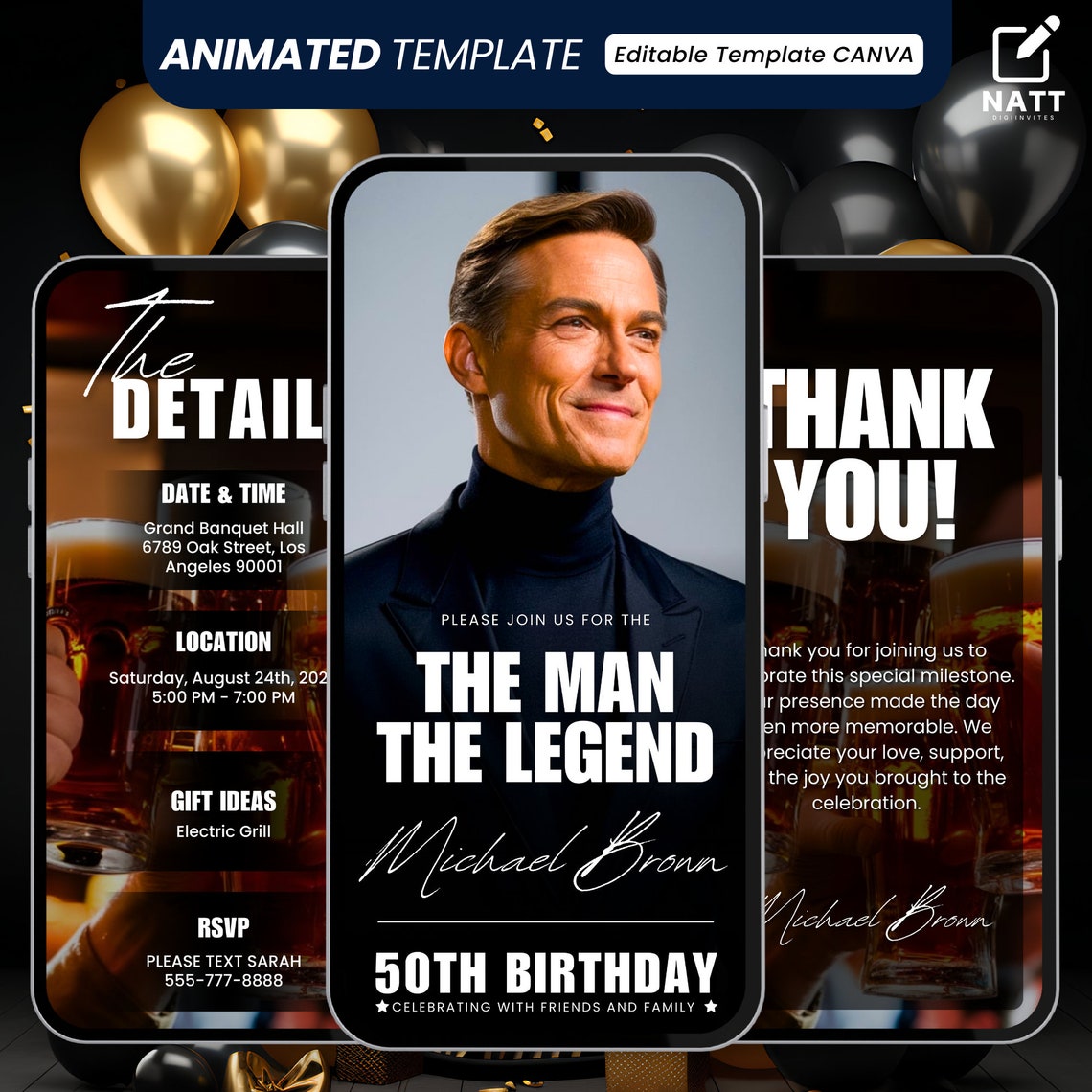 Men's Animated Birthday Invitation, Classy Digital Evite for Him ...