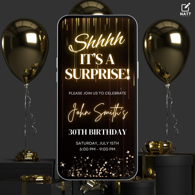 Animated Surprise Birthday Invitation, Editable Canva Template, Shhh ...