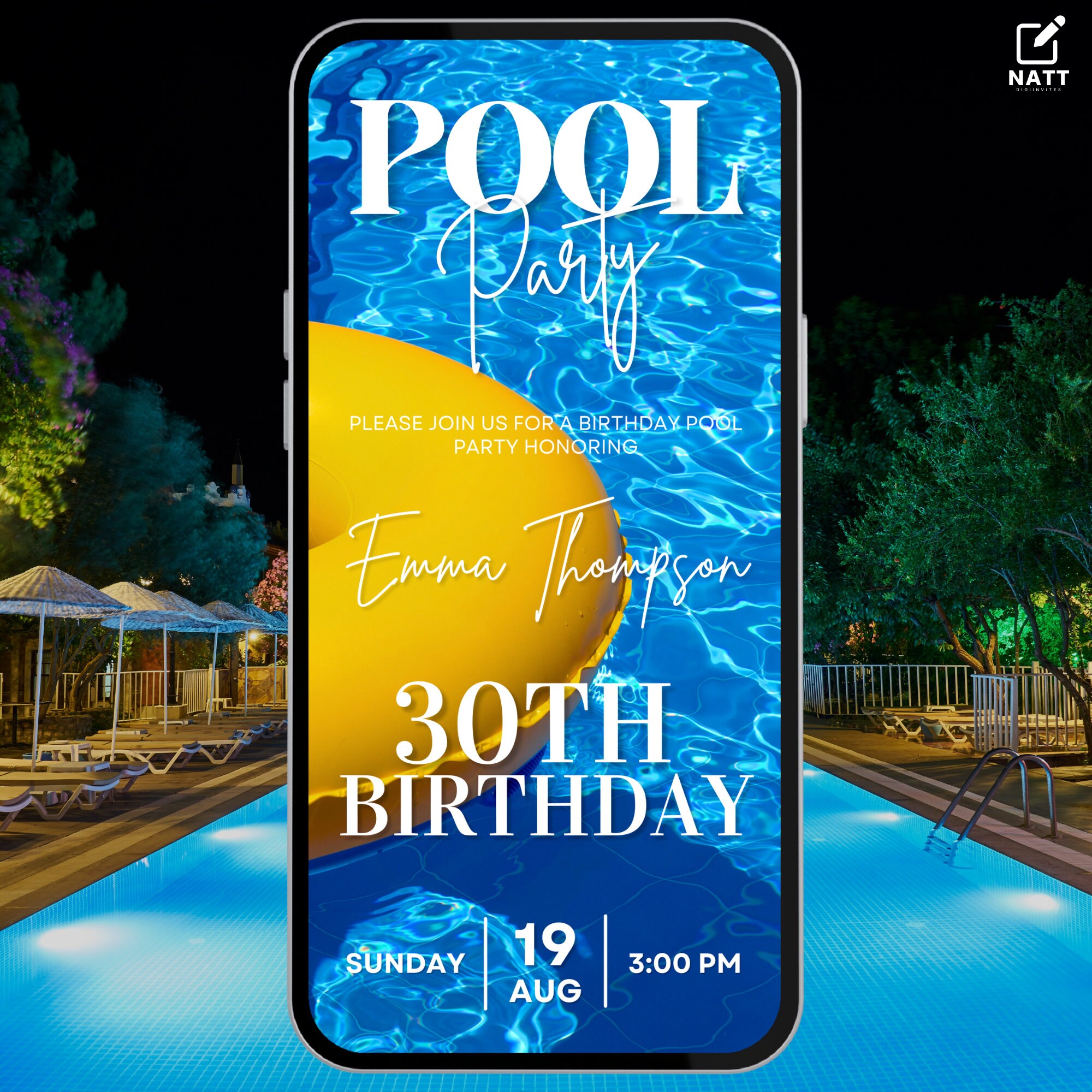 Animated Pool Party Birthday Invitation Digital Canva Template ...
