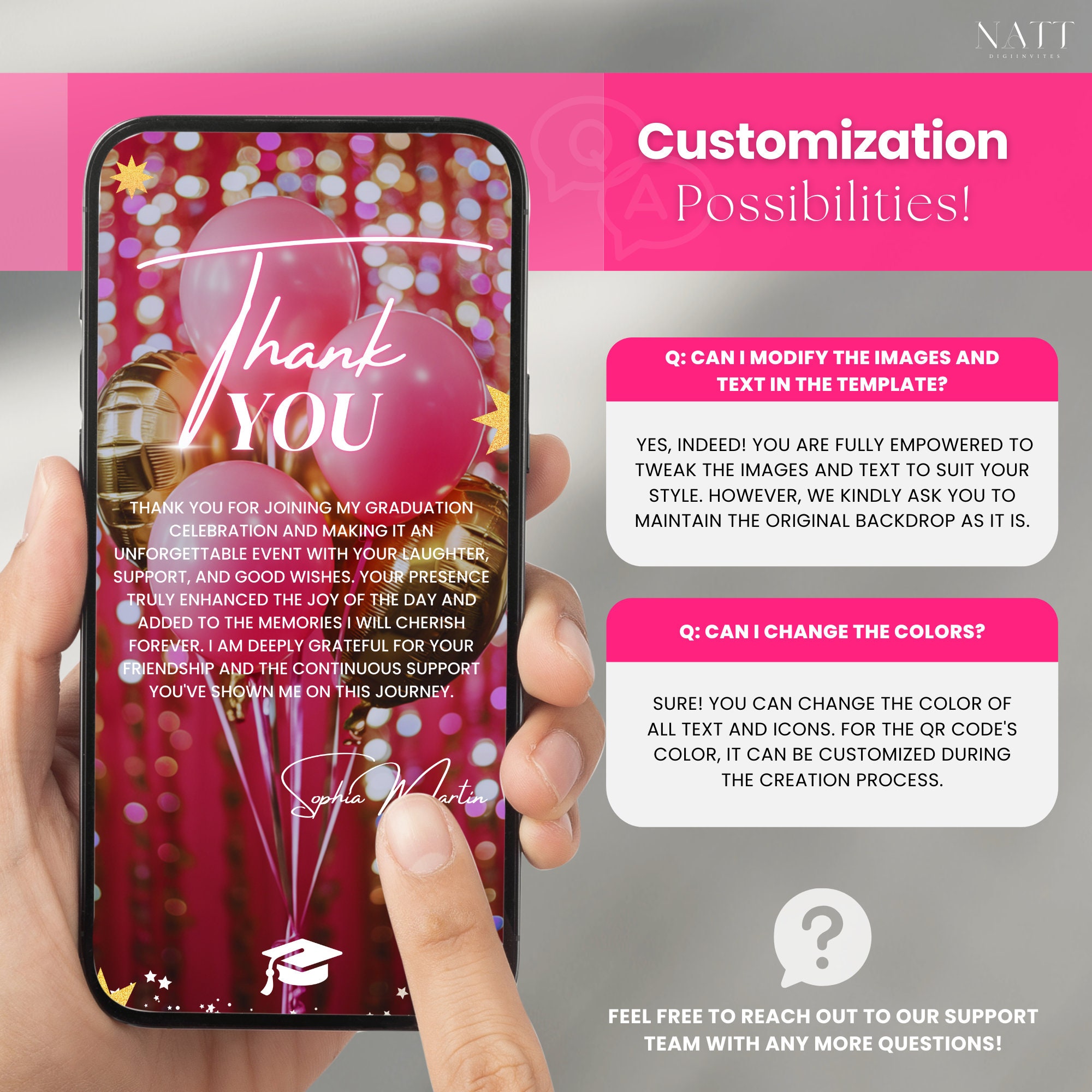 Pink Graduation Party Invitation, Digital Grad Party Invite, Canva ...