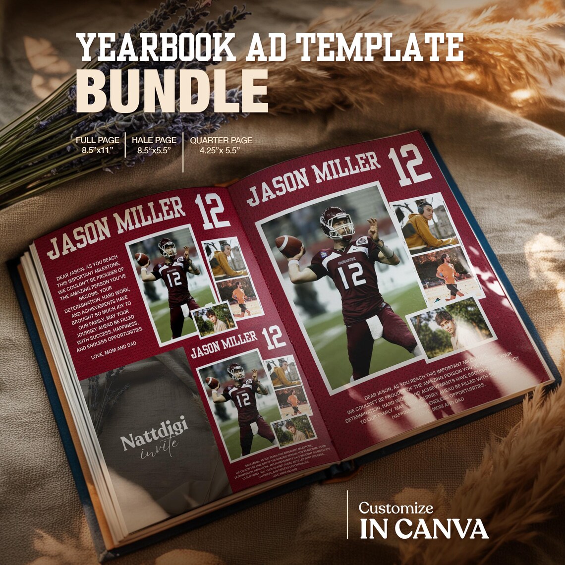 Red Football Yearbook Ad Template, High School Senior Graduation ...