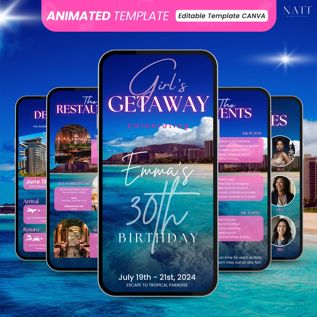 Editable Girl's Travel Birthday Invite, Animated Travel Schedule ...