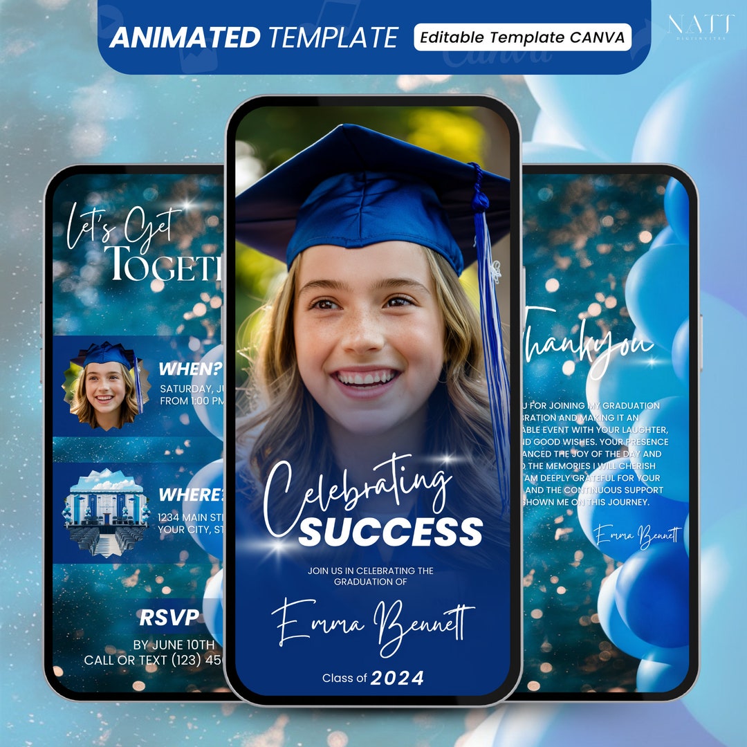 2024 Blue Graduation Invitation Animated Canva, Blue Class of 2024 ...