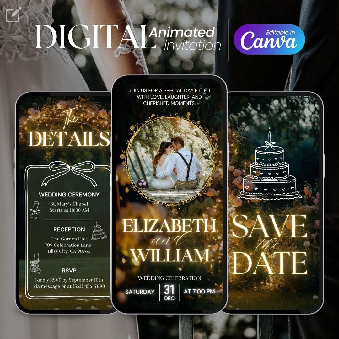 Animated Wedding Invitation Template, Editable Save the Date, Digital ...