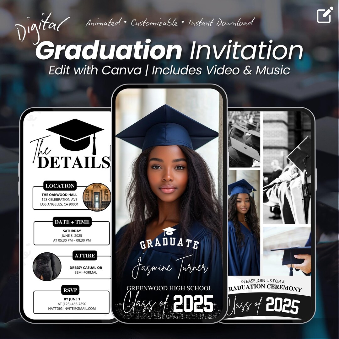 2025 Digital Graduation Ceremony Invitation, Modern College Grad ...