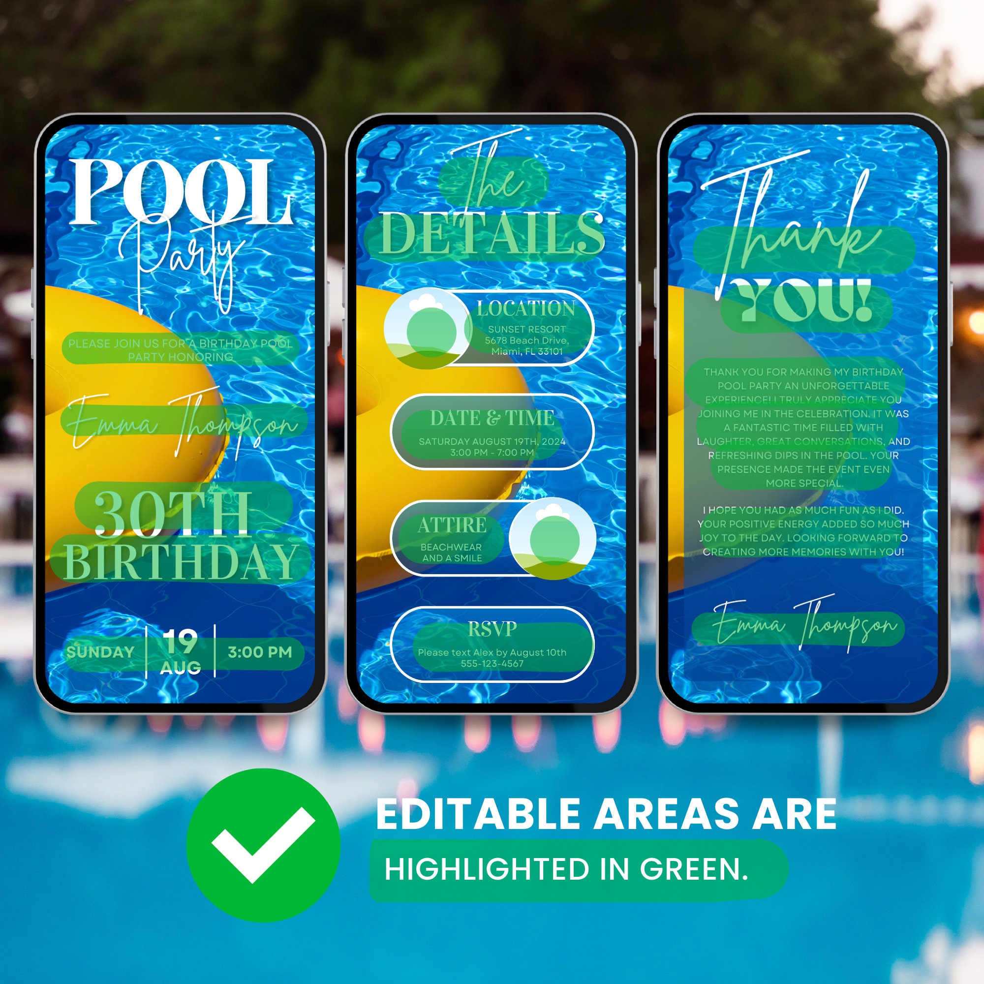 Animated Pool Party Birthday Invitation Digital Canva Template ...