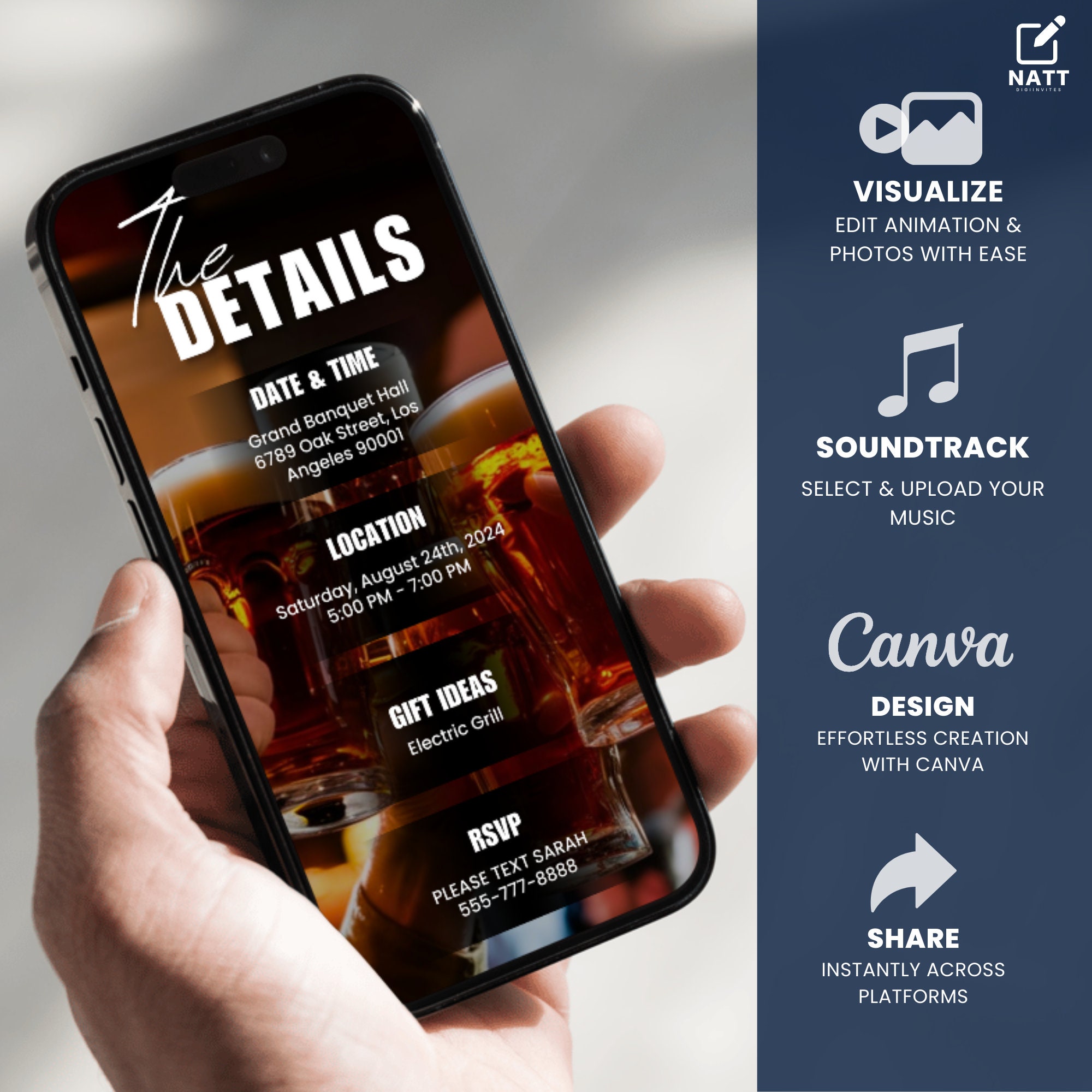 Men's Birthday Invitation Digital, Editable Animated Template, Guy ...