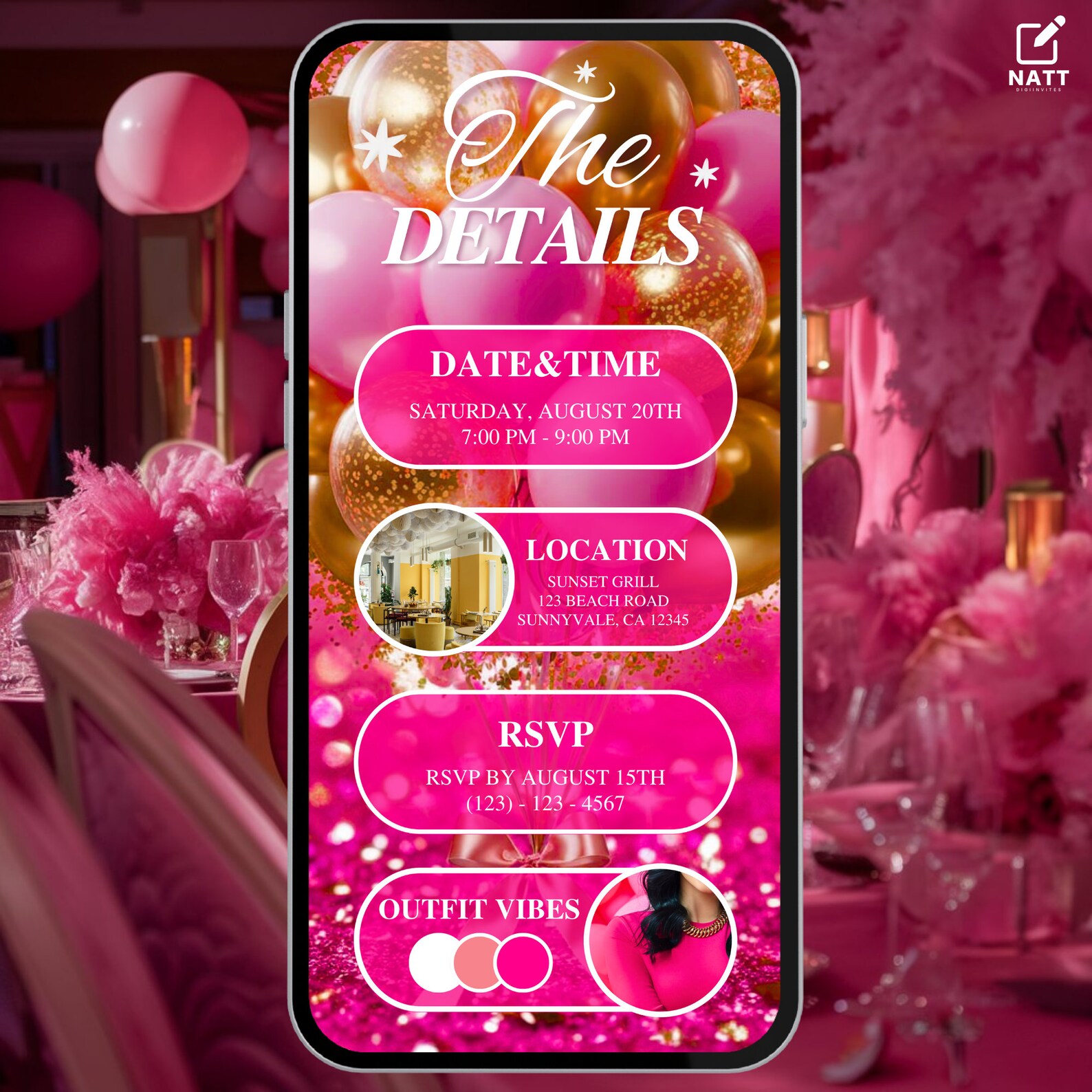 Animated Pink Birthday Party Invitation Digital, Animated Birthday ...