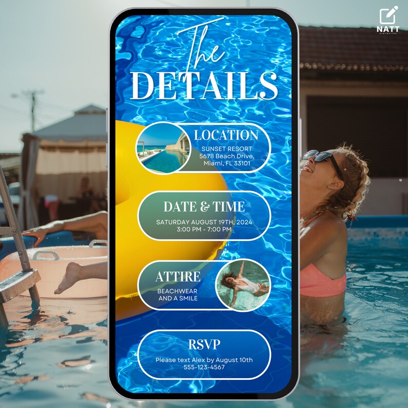 Animated Pool Party Birthday Invitation Digital Canva Template ...