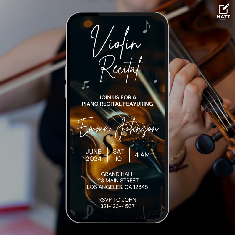 Editable Violin Recital Invitation, Animated Canva, Editable Template ...