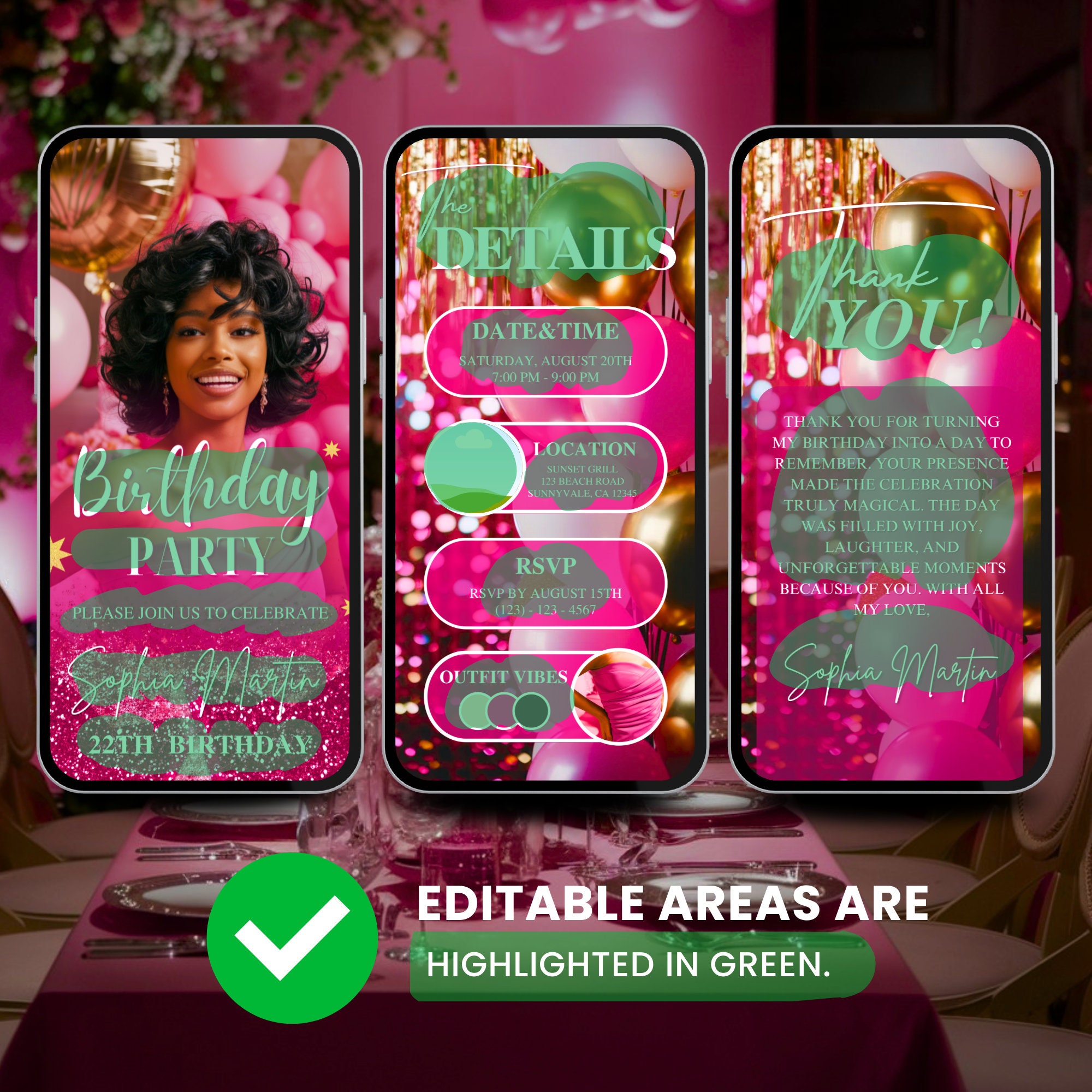 Digital Hot Pink Birthday Party Invitation, Animated Canva Template ...