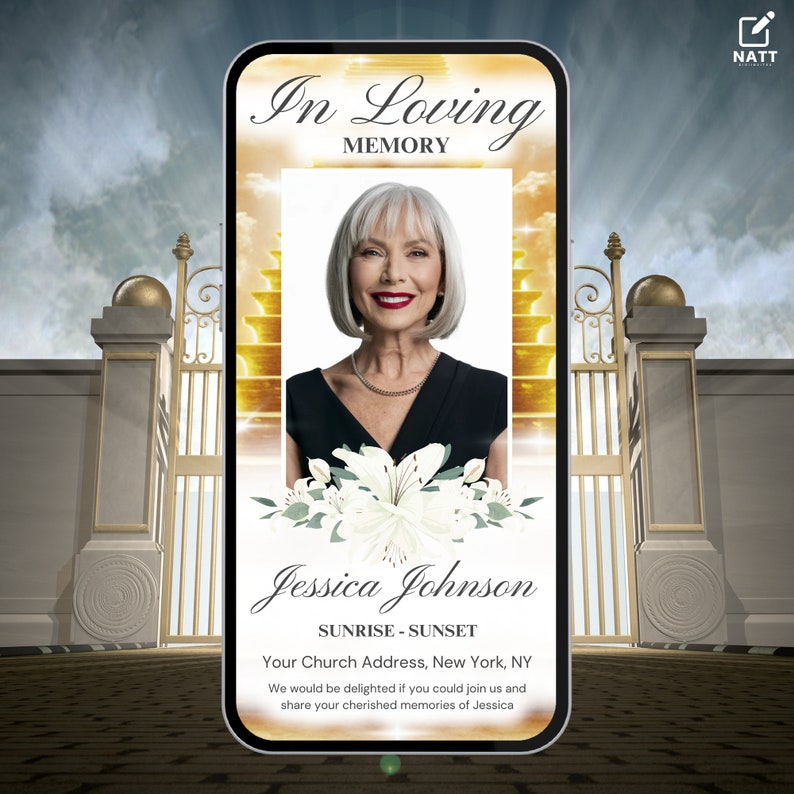 Digital Funeral Invitation, Animated Canva Template, Editable Memorial ...