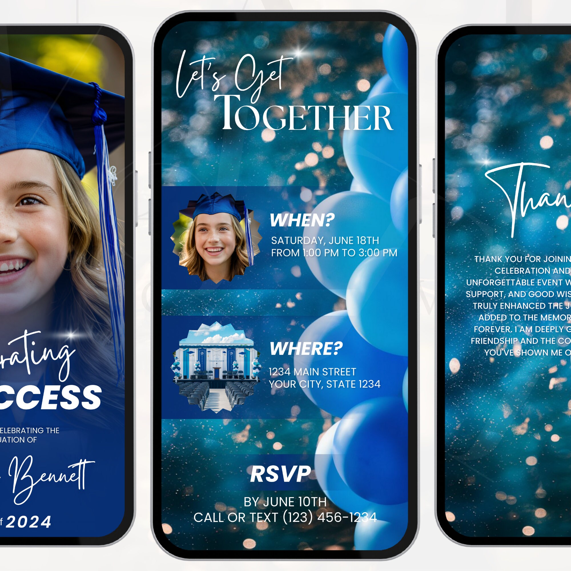 2024 Blue Graduation Invitation Animated Canva, Blue Class of 2024 ...