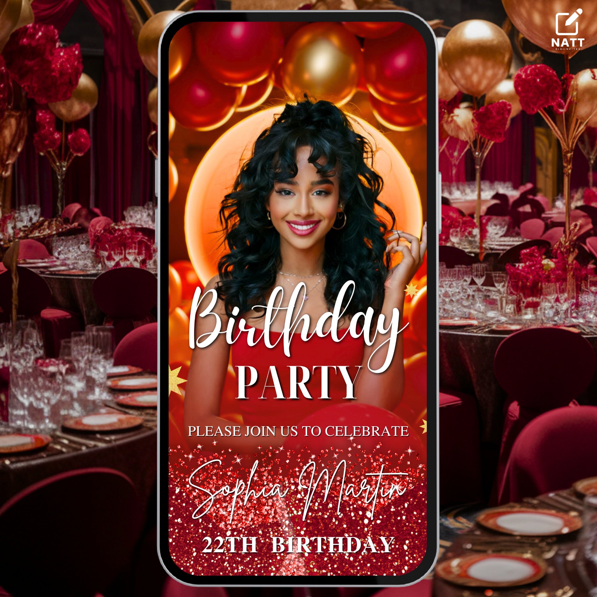 Red Birthday Party Invitation, Animated Canva Template, Editable ...