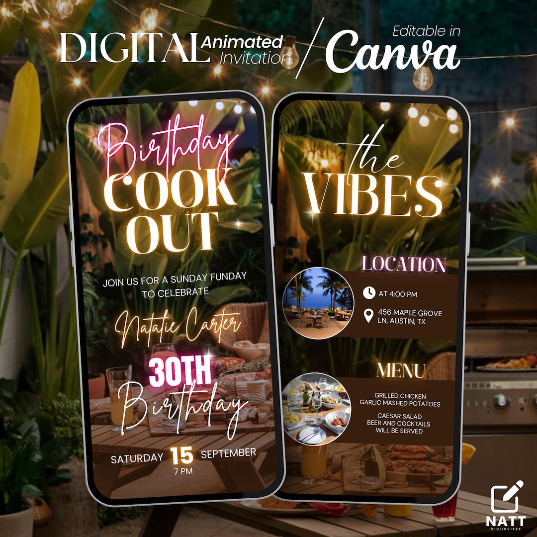 Birthday Cookout Invitation Animated Backyard BBQ Video Invite Editable ...