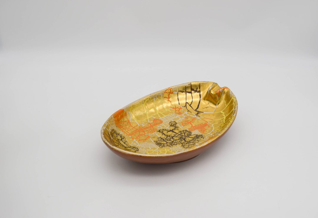 Vintage Bitossi Ashtray, Oro Roto Broken Gold Glaze, Italian Pottery ...
