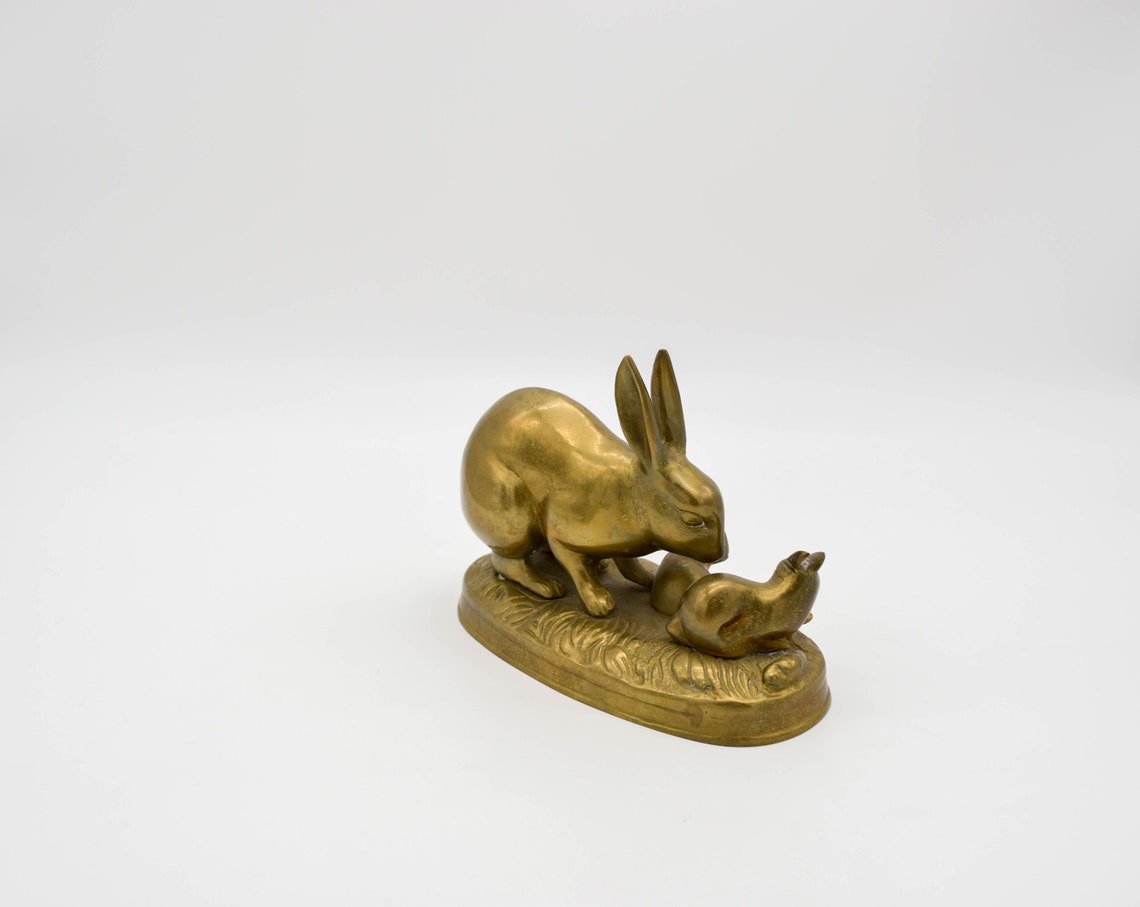 Vintage Brass Bunny Family Sculpture, Mother and Babies - Etsy