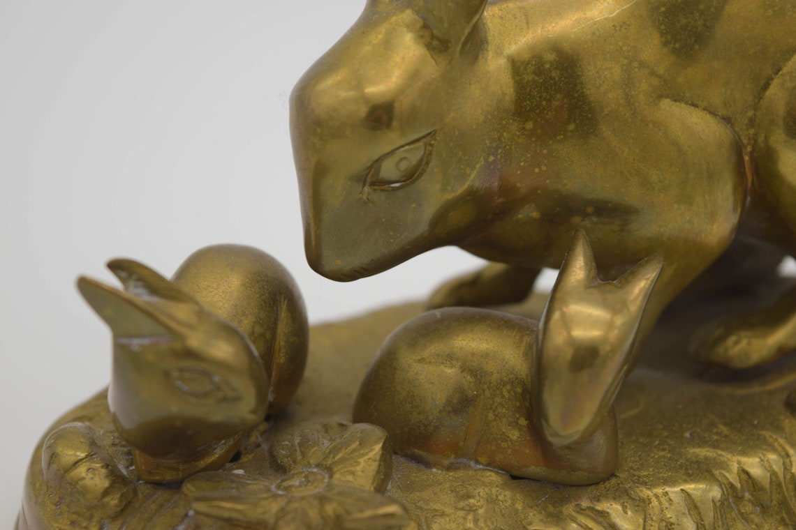 Vintage Brass Bunny Family Sculpture Vintage Brass Bunny - Etsy