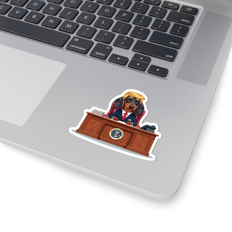 Funny Dachshund Dog President Kiss-cut Stickers, Trump Oval Office Desk ...