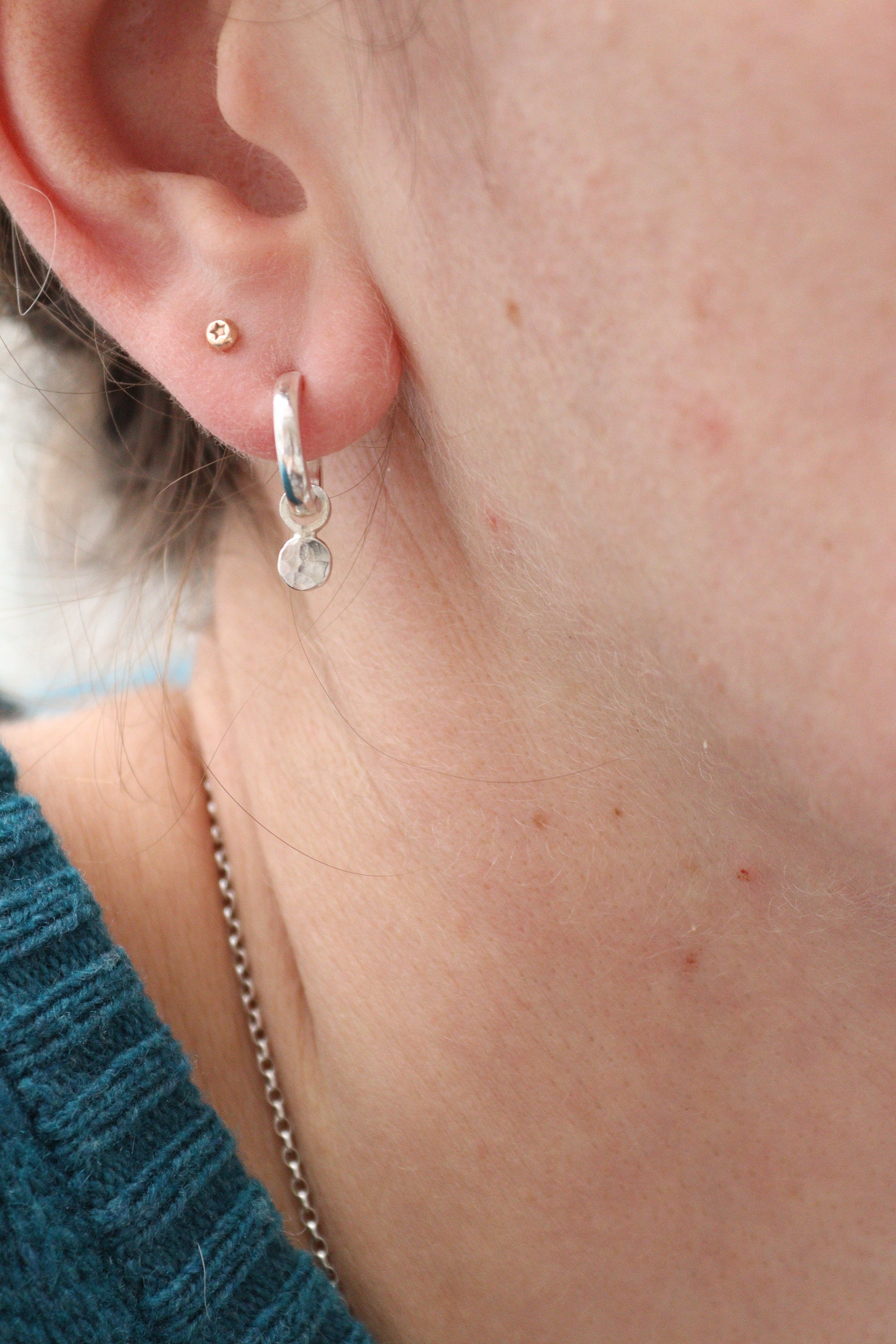 Silver Huggie Hoops / Hoop Earrings With Dangles / Small Hoops With ...