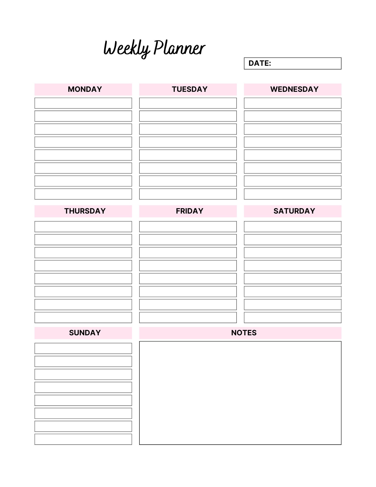 Weekly Planner Template - Etsy
