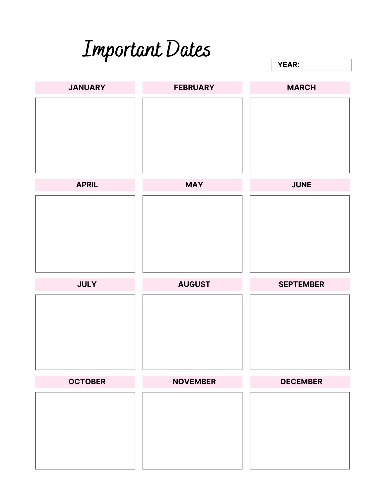 Important Dates Planner Template - Etsy