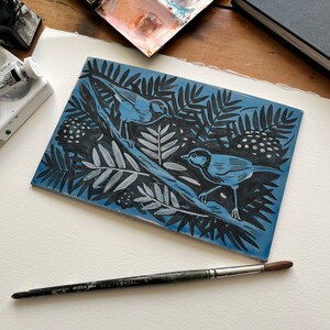 Garden Birds, Original Limited Edition, Handmade Linocut Print in Dark ...