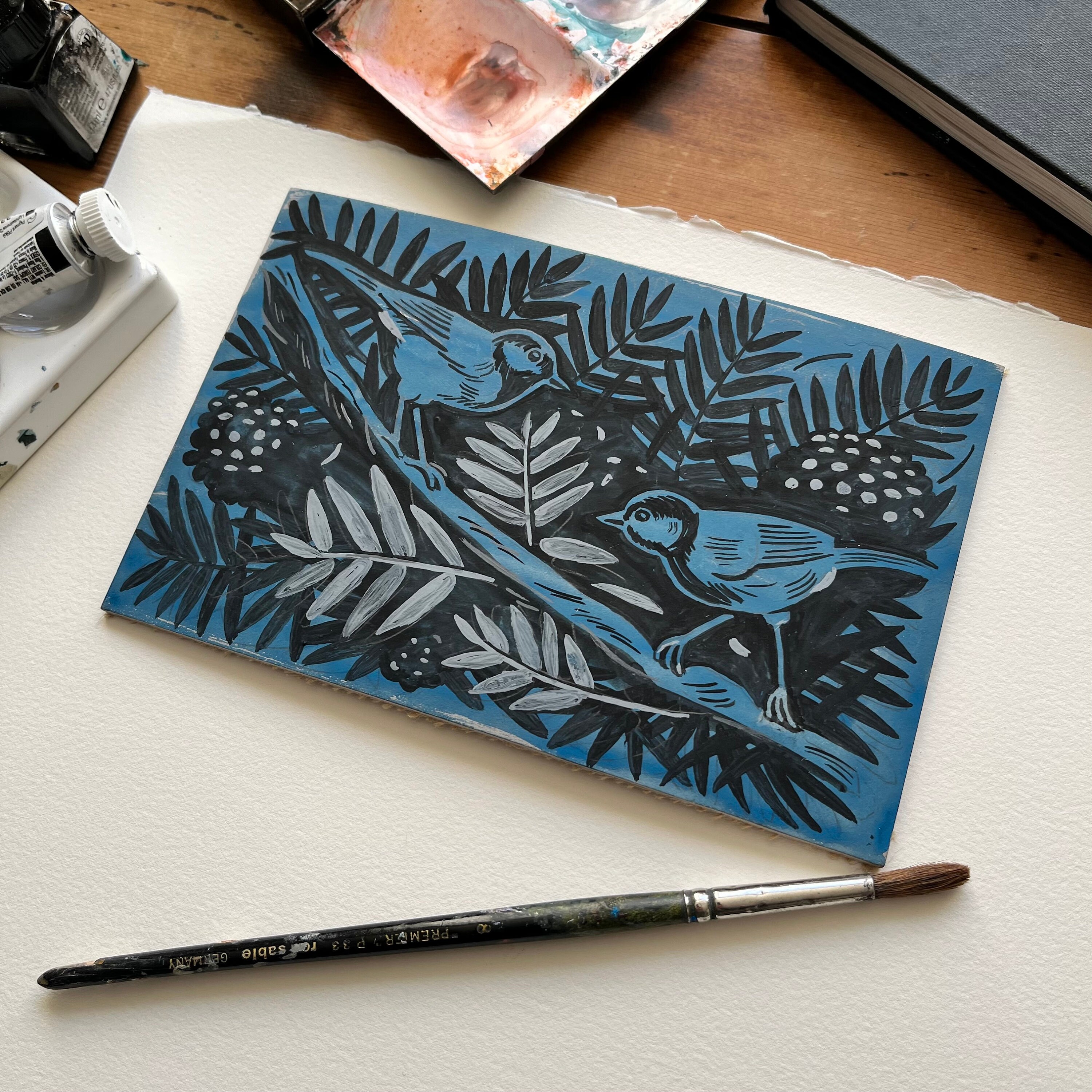 Garden Birds, Original Limited Edition, Handmade Linocut Print in Dark ...
