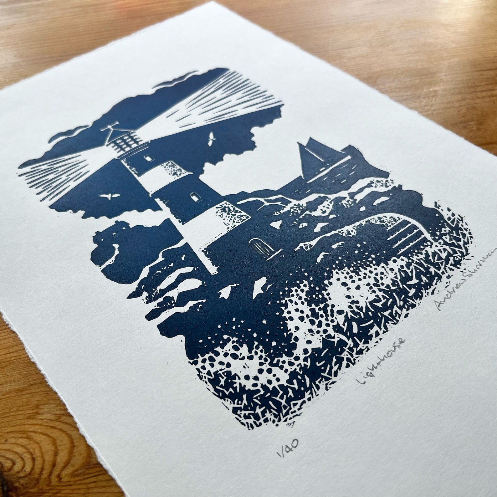 Lighthouse, Original Limited Edition, Handmade Linocut Print in Dark ...