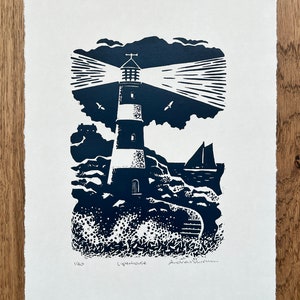 Lighthouse, Original Limited Edition, Handmade Linocut Print in Dark ...
