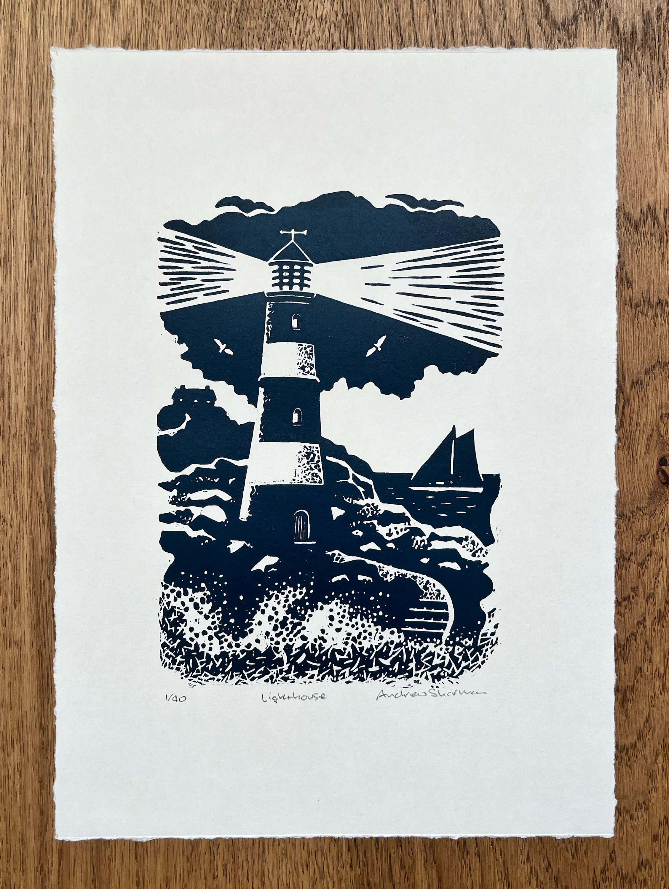 Lighthouse, Original Limited Edition, Handmade Linocut Print in Dark ...