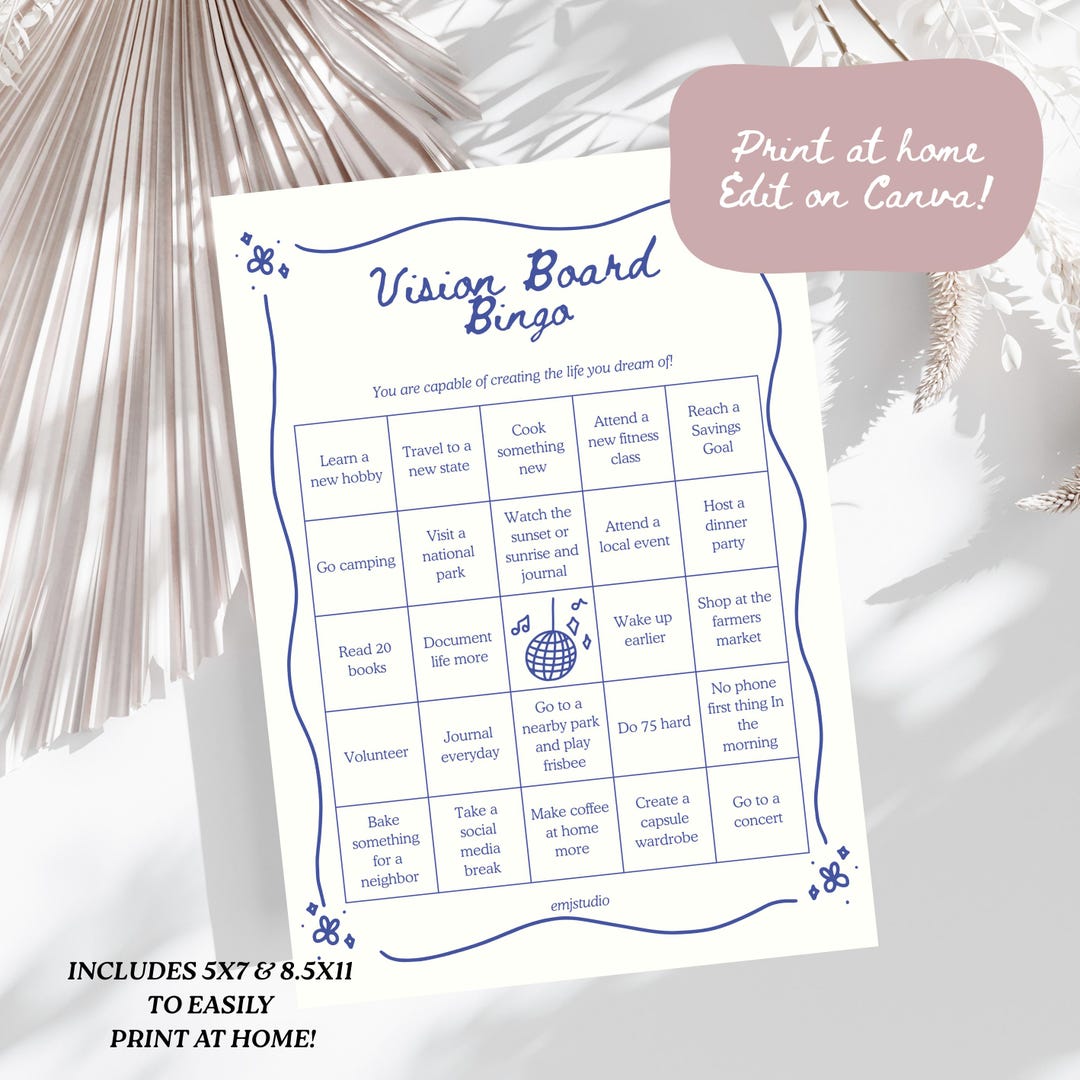 2025 Bingo Vision Board Card Printable Bingo Card Activity Bingo Cards ...