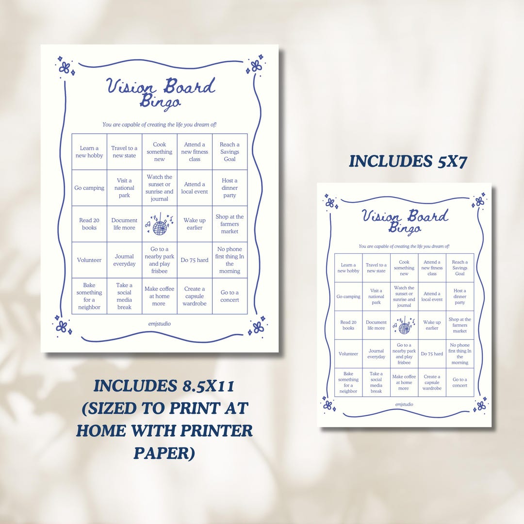2025 Bingo Vision Board Card Printable Bingo Card Activity Bingo Cards ...
