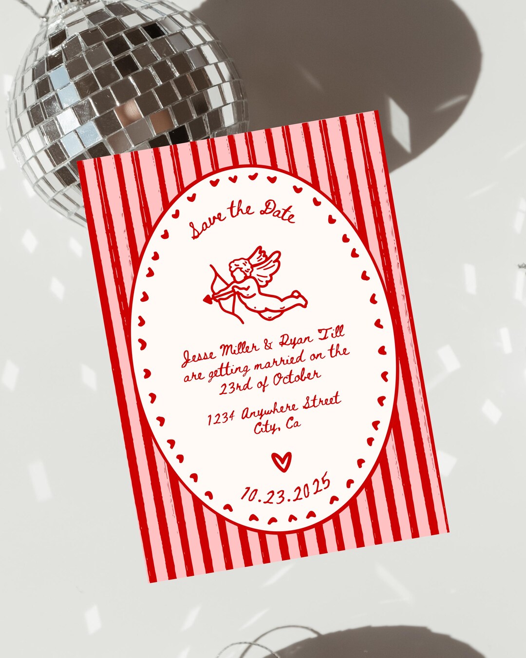Funky Cupid Save the Date Invite, Girls Night, Disco (digital Download ...