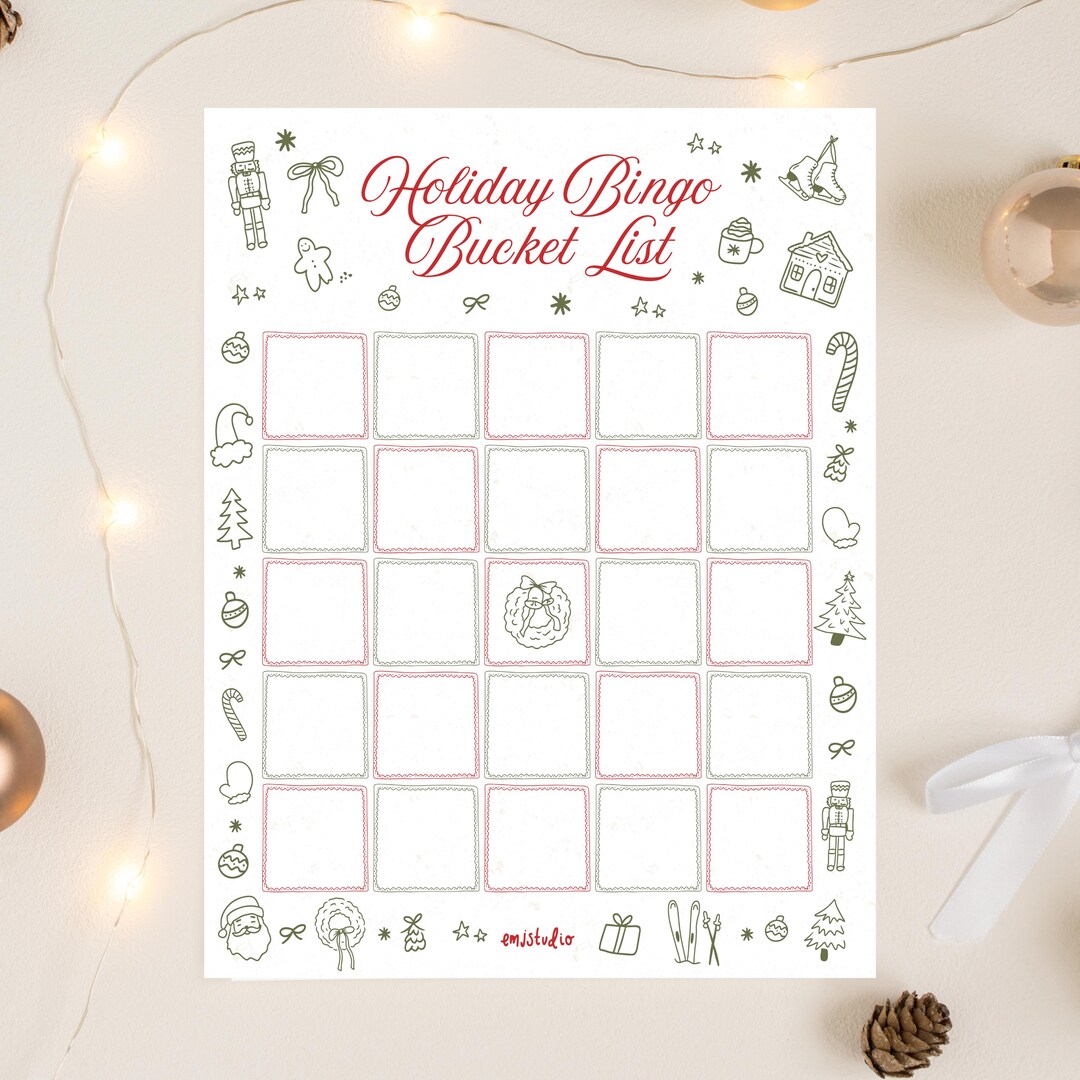 Printable Holiday Bingo Bucket List Card PDF Download Christmas Dinner ...