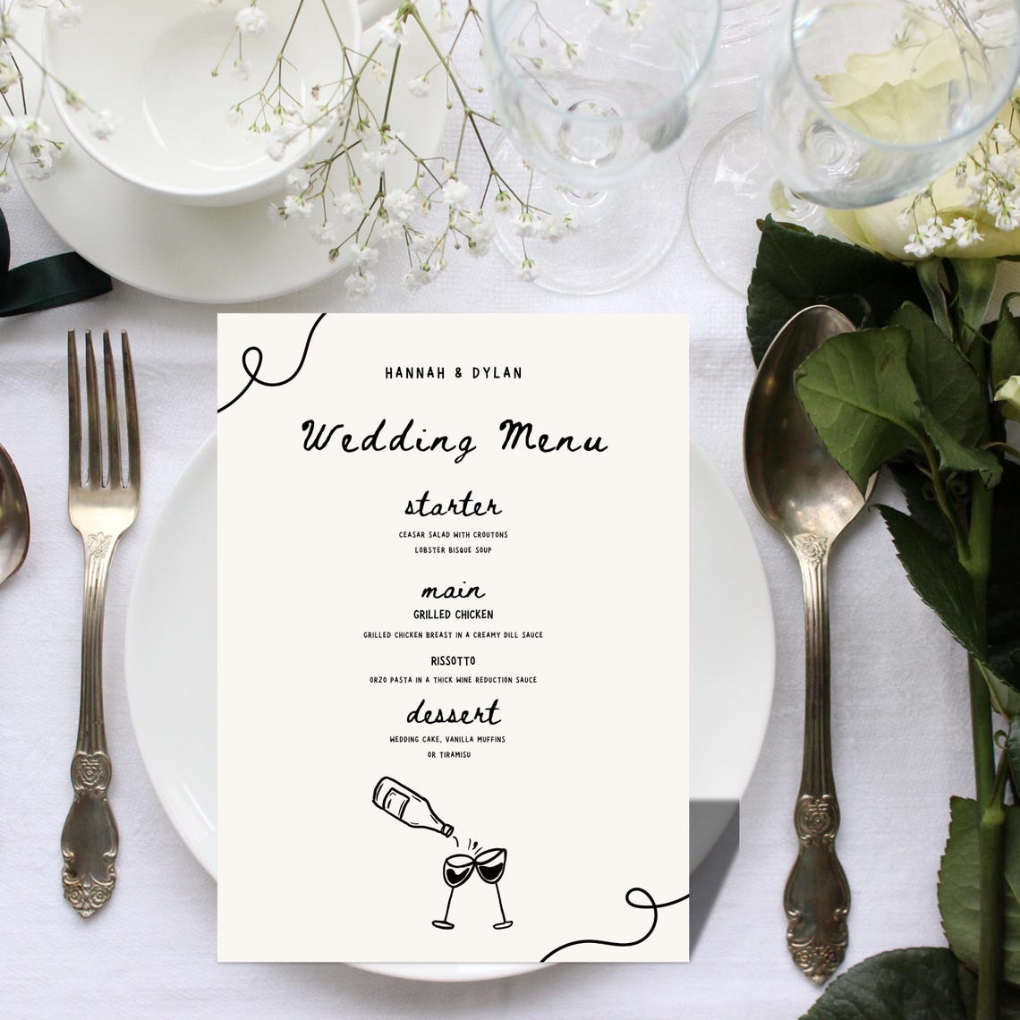 Hand Drawn Wedding Menu Template Bar Menu Modern Bride Signature ...