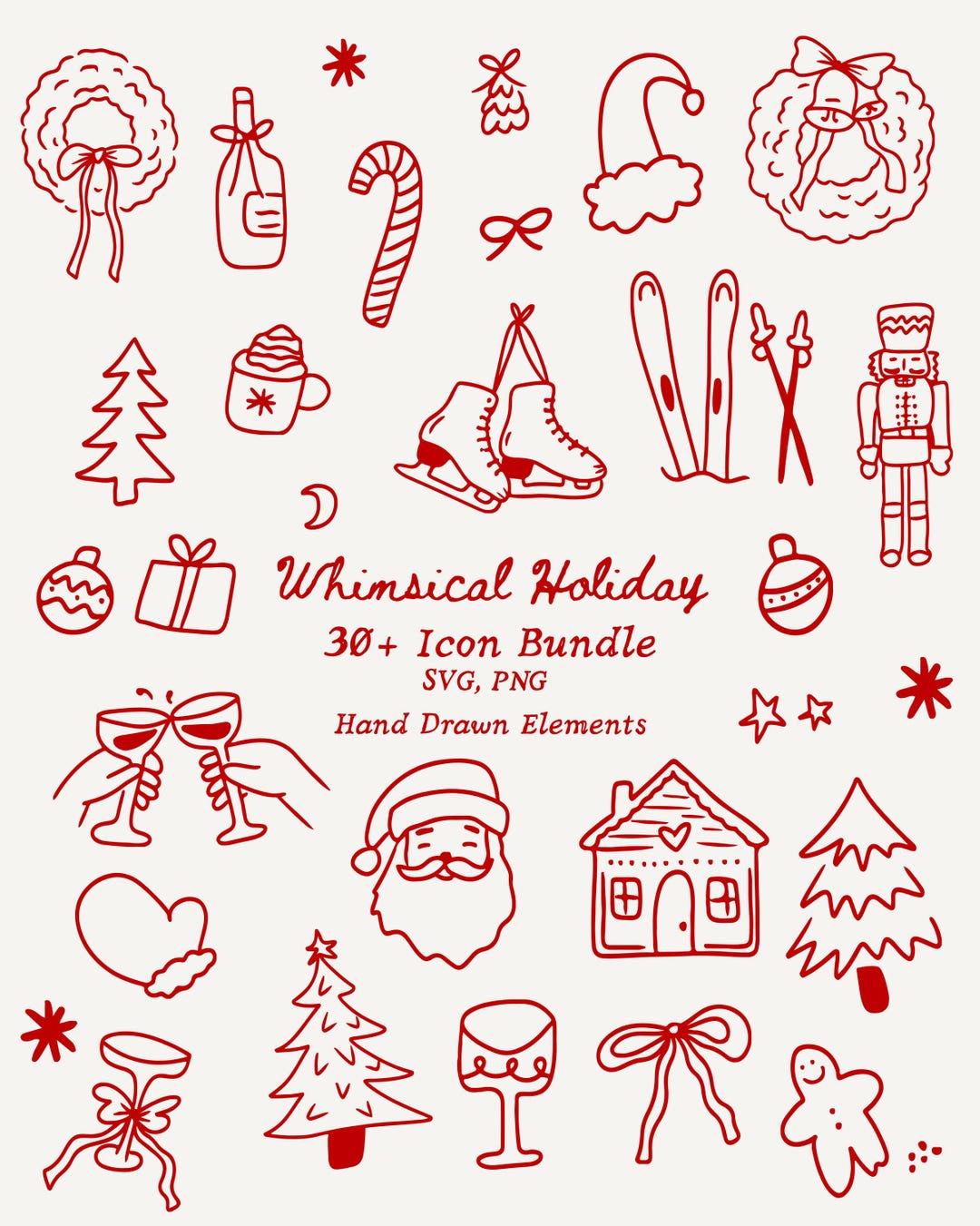 Hand-drawn Christmas Clipart Bundle: Holiday Doodles (SVG & PNG) - Etsy