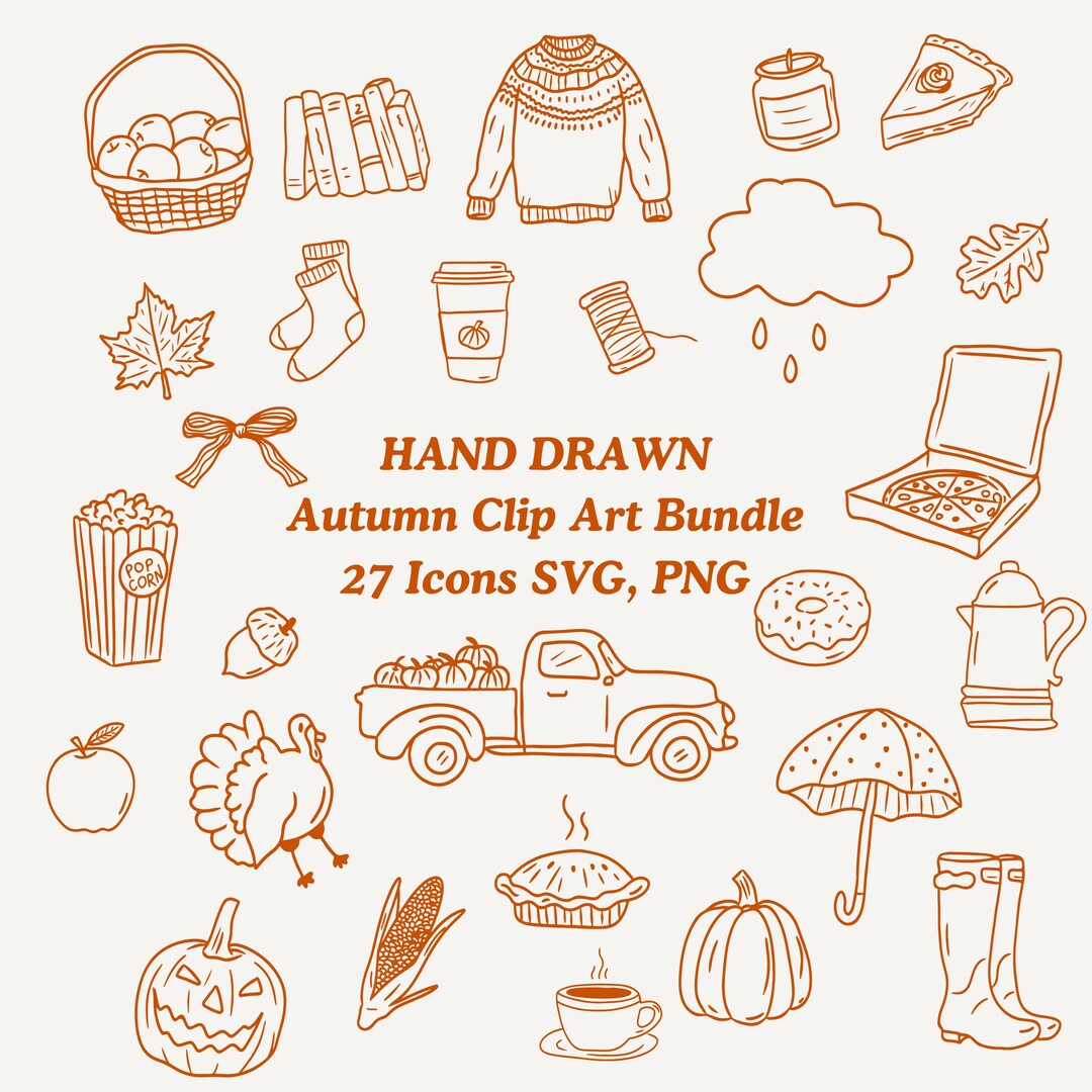 27+ Hand-drawn Fall Clipart Bundle SVG & PNG Autumn Fall Harvest ...