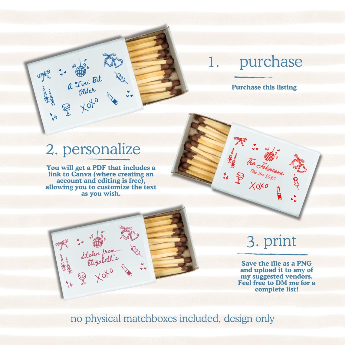 Hand-drawn Matchbox Template Customizable Matchbook Design for Weddings ...