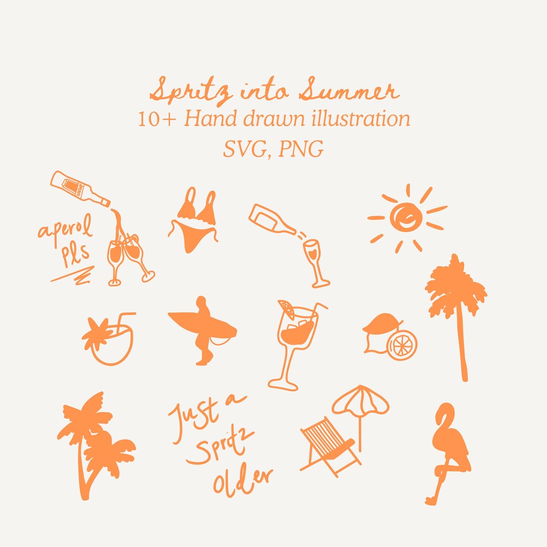 Spritz Into Summer Illustration Set - Whimsical Hand-drawn Beach ...