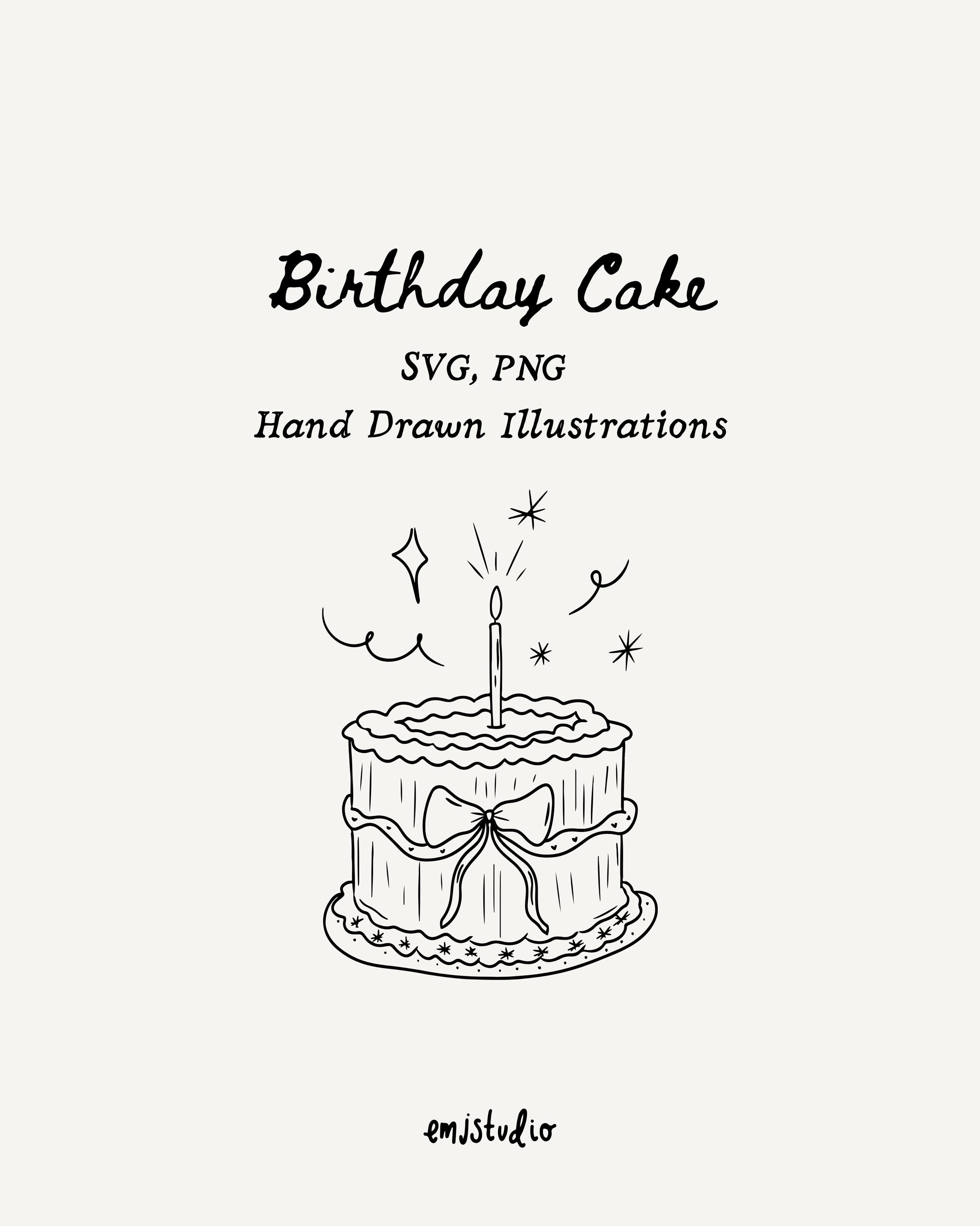 Hand-drawn Birthday Cake With Bow Illustration – Cake Clipart for Cards ...