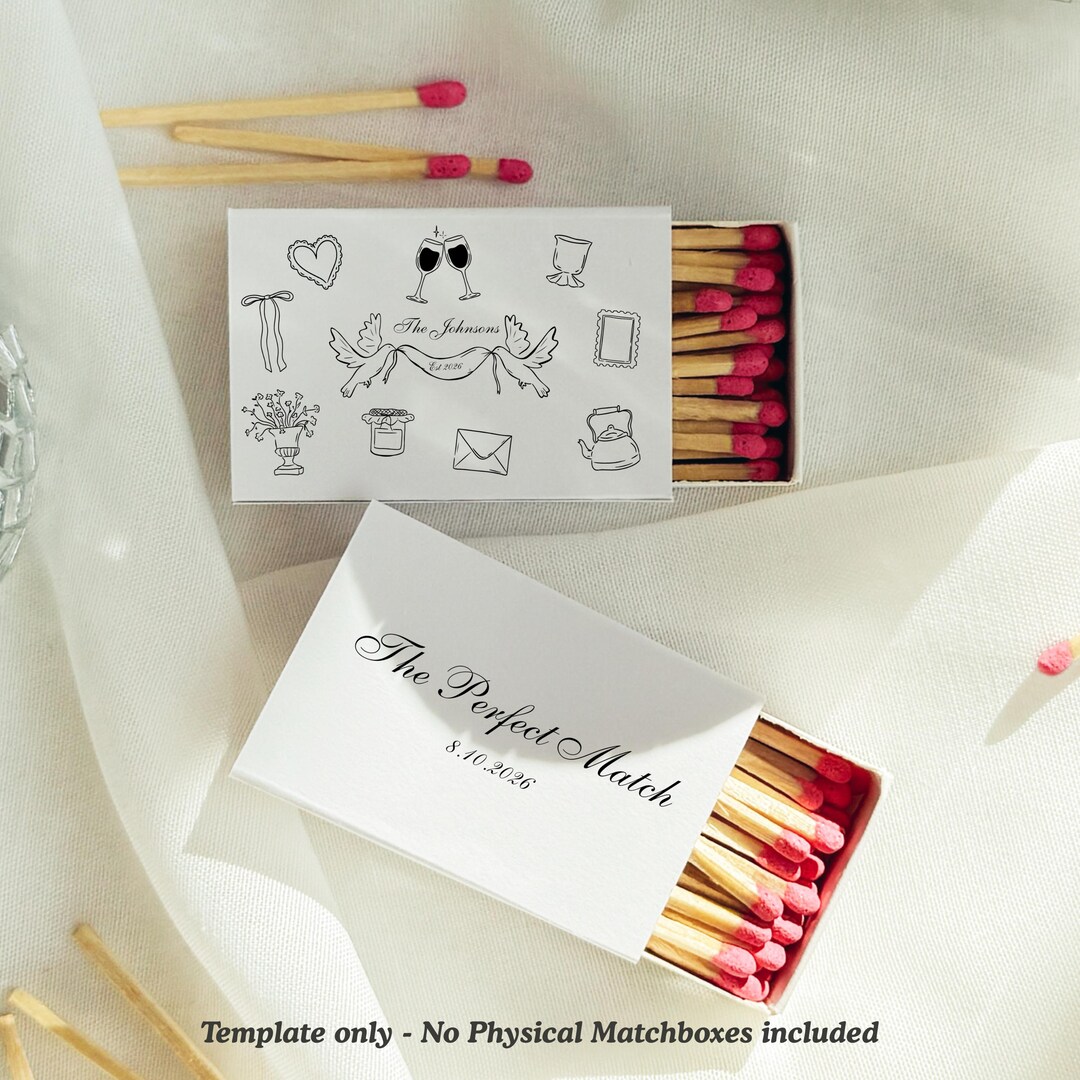 Whimsical Custom Matchbox Template for Wedding Personalized Matchbox ...