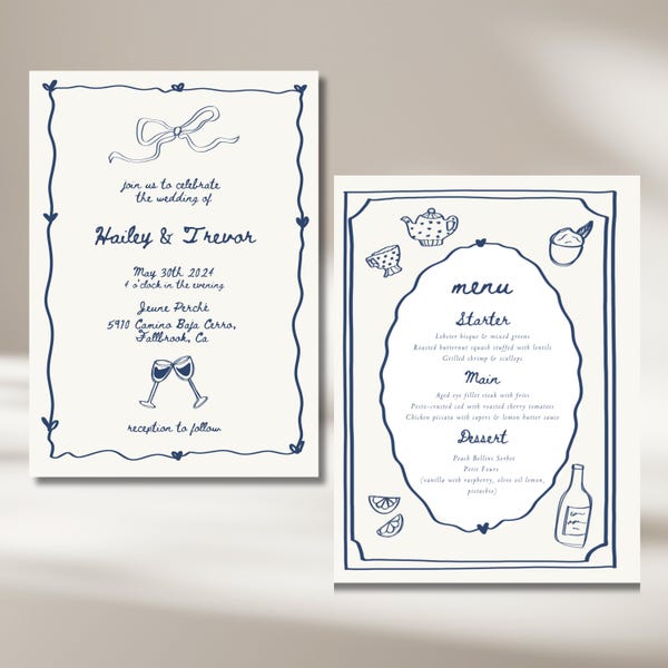 Custom Wedding Menu Design, Illustrated Food/drinks Menu Wedding ...