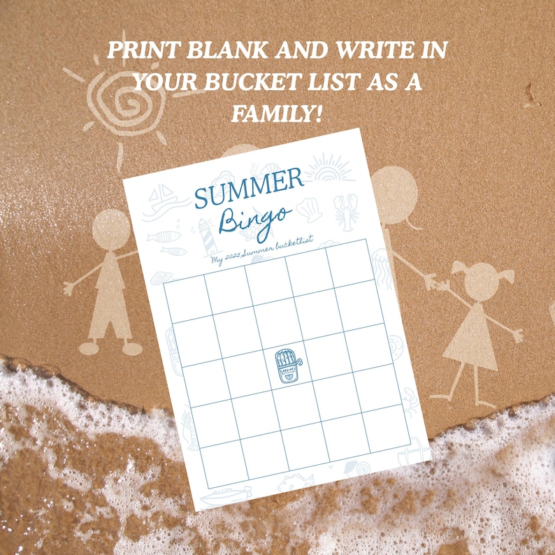 Printable Summer Bucket List Bingo Card Coastal Doodle Template DIY ...
